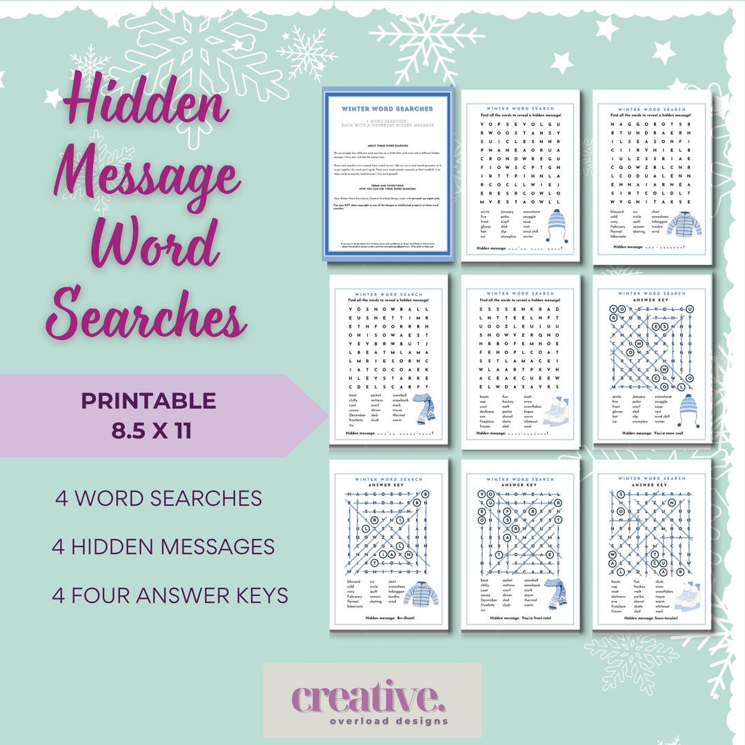 Hidden Message Winter Word Search L Printable 8.5 X 11 and 11 X 8.5 - Etsy