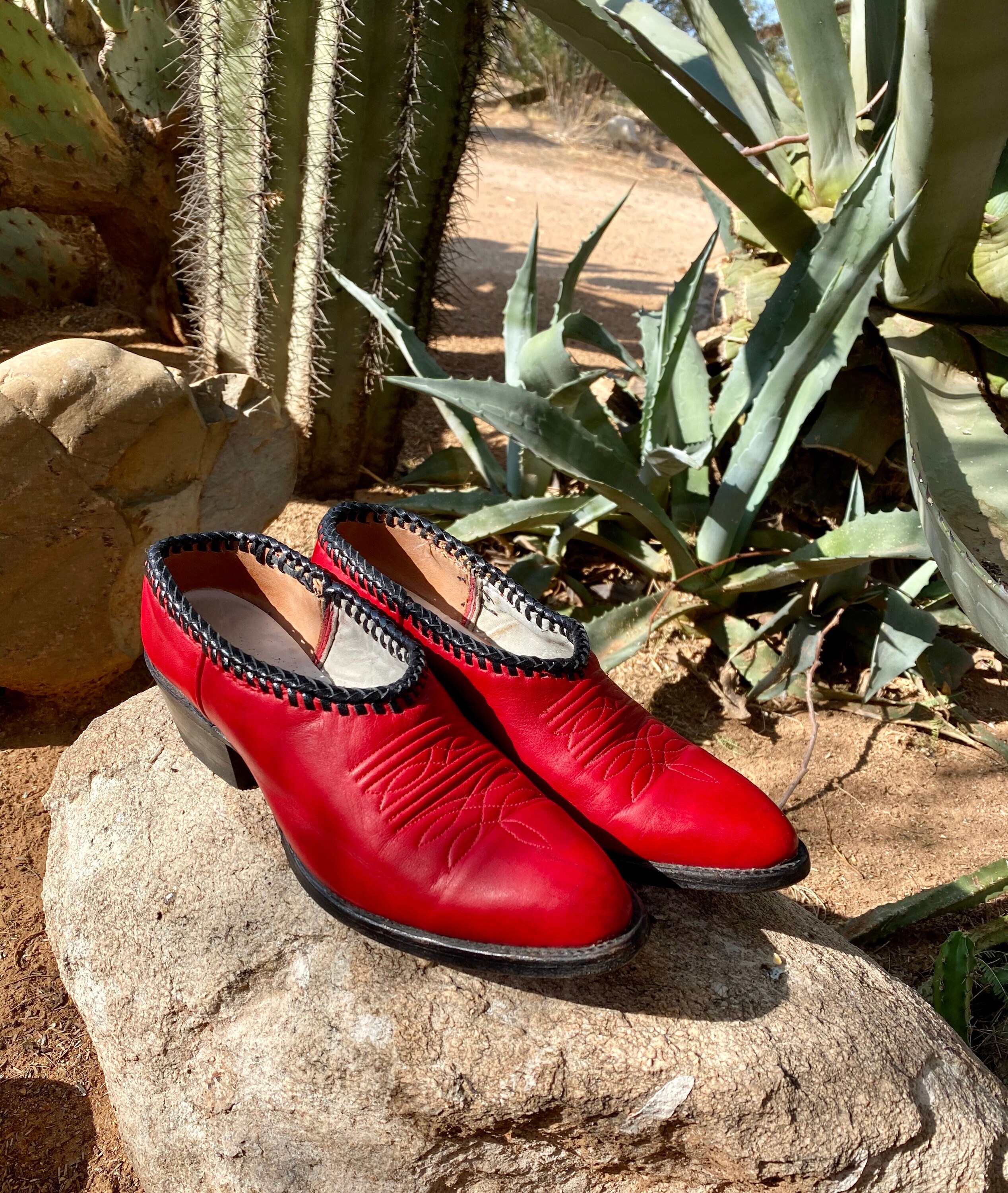 Red leather cowboy booties size womens 6 1/2 | Etsy