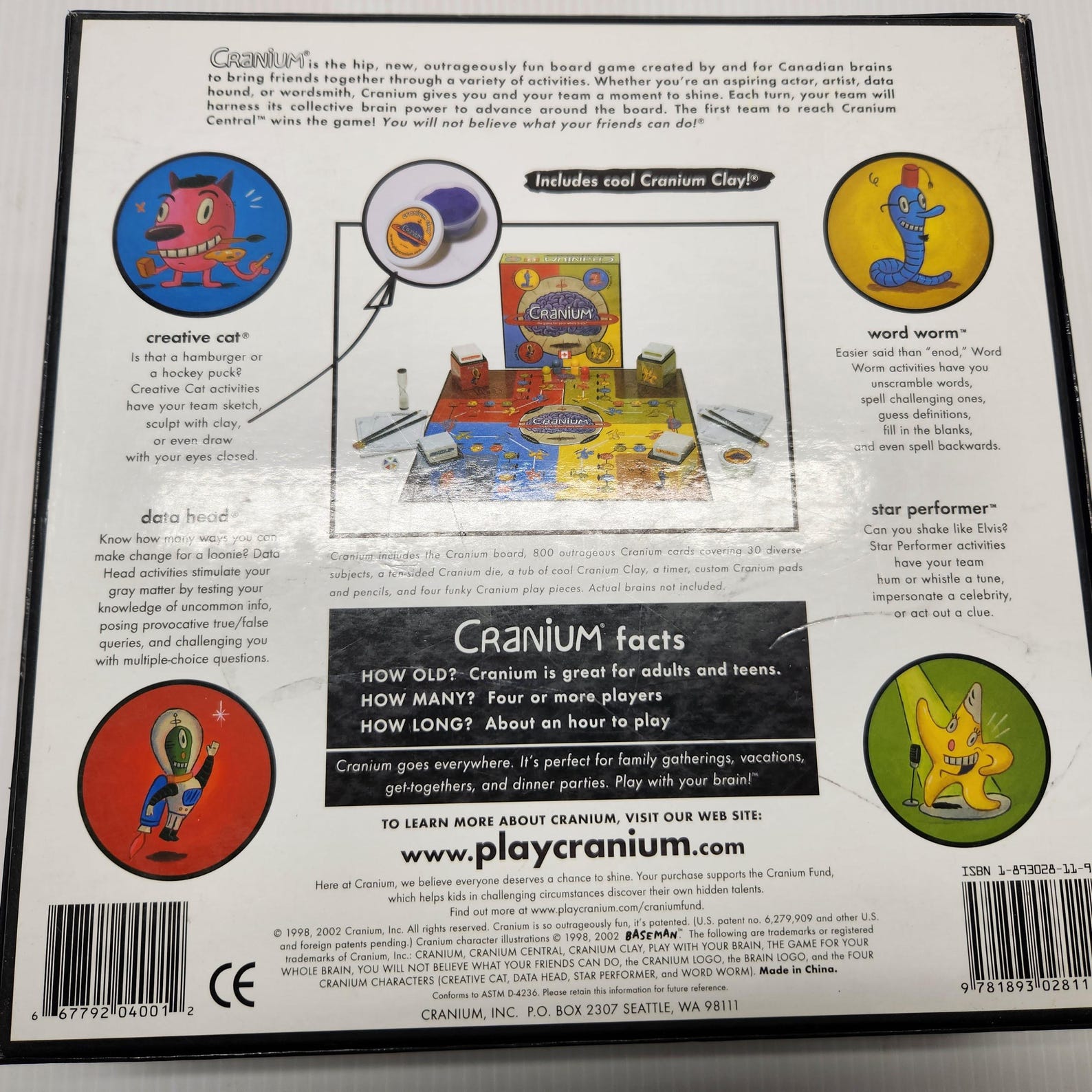 Cranium Board Game 1998, 2002 the Game for Your Whole Brain Game of the ...