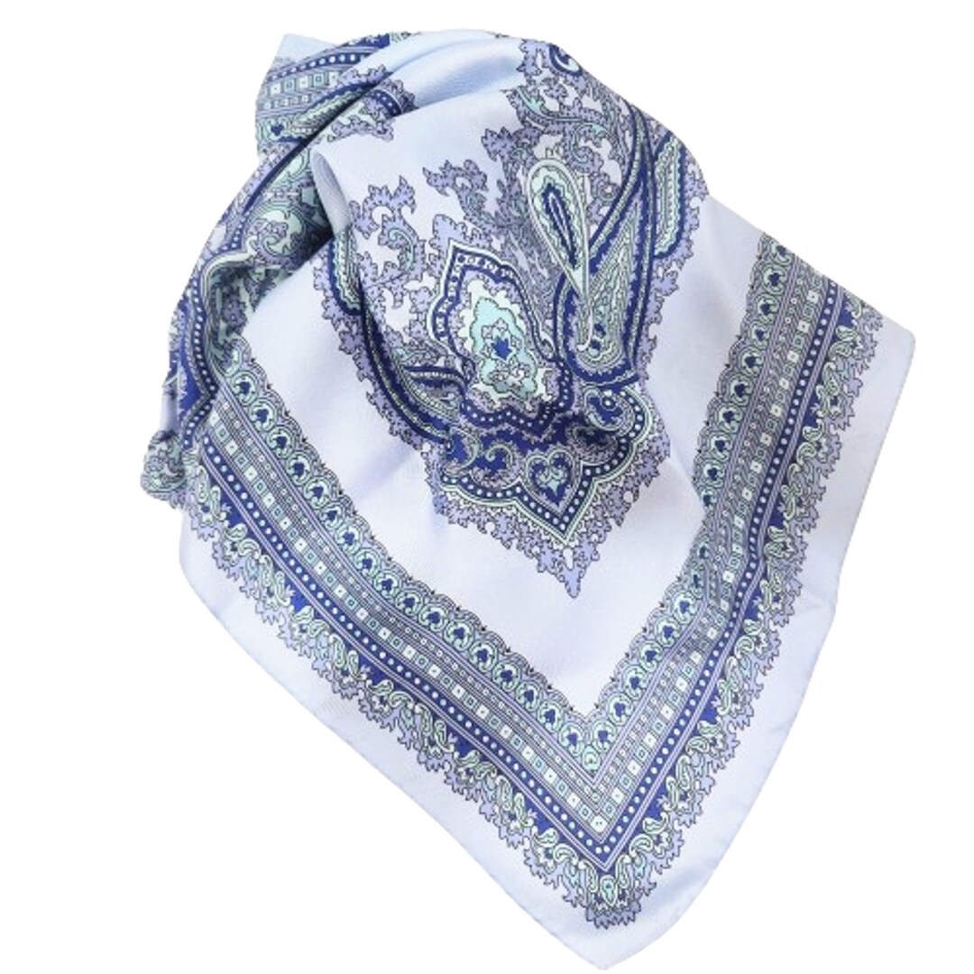 35" Square Blue Silk Scarf, Light Blue and Royal Blue Swirl, Large Blue ...