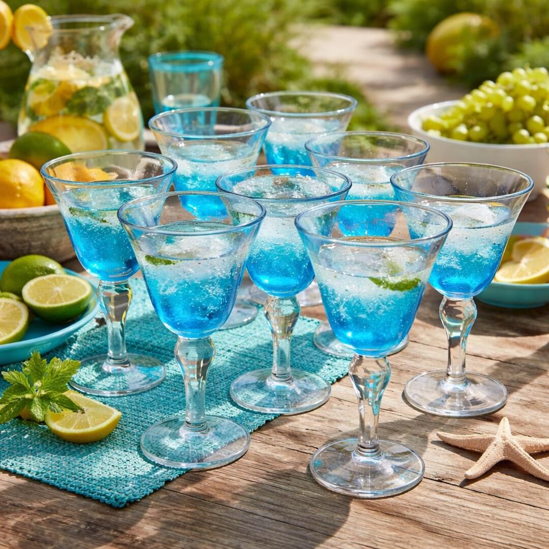 Aqua Wine Glass Bubble Stemware Coastal Decor Beach House Drinking ...