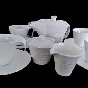All White China Teaset, Teapot, 4 Teacups and Saucers, Creamer and ...