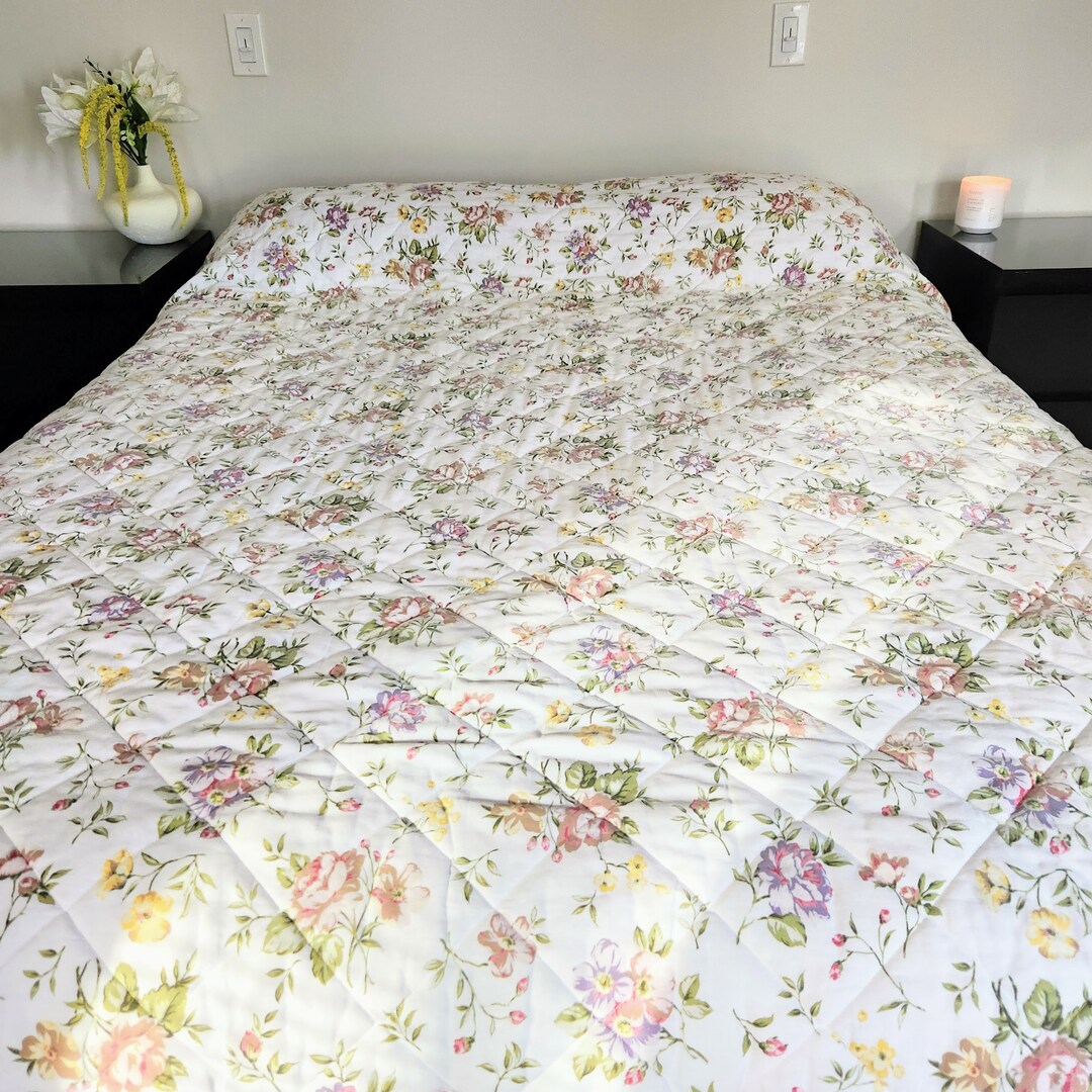 Quilted Bedspread With Ruffle, Full/queen Floral Bed Cover, Green ...
