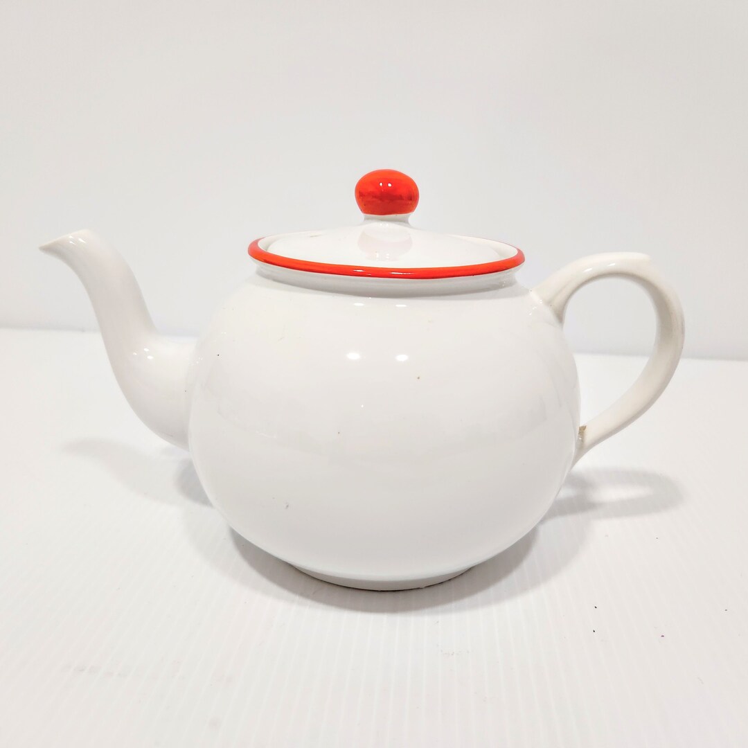 Arthur Wood England Stamped 6048, Vintage White Teapot With Red Around ...