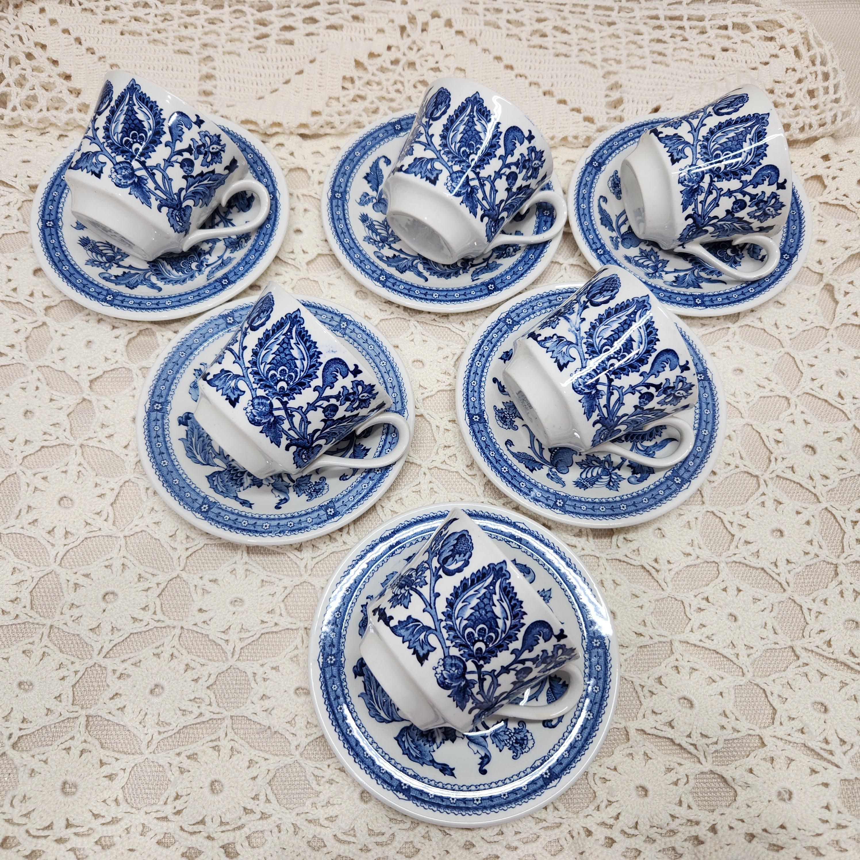 Vintage Ridgway Jacobean Ironstone Tea Set, Blue and White England ...