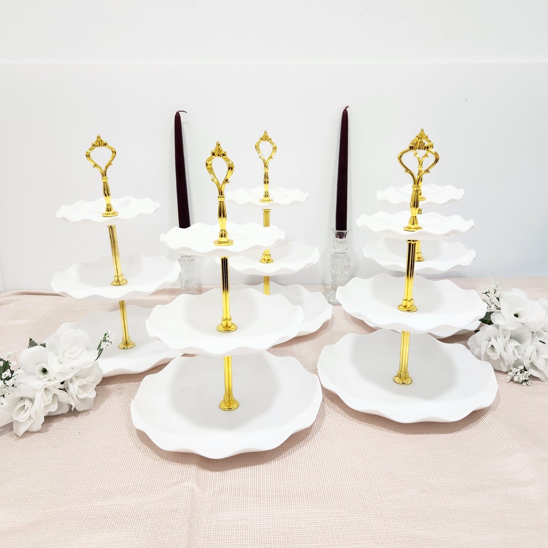 5 Sets, White 3 Tiered White Cake Stands, Cupcake Stand Cookie Trays ...