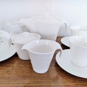 All White China Teaset, Teapot, 4 Teacups and Saucers, Creamer and ...