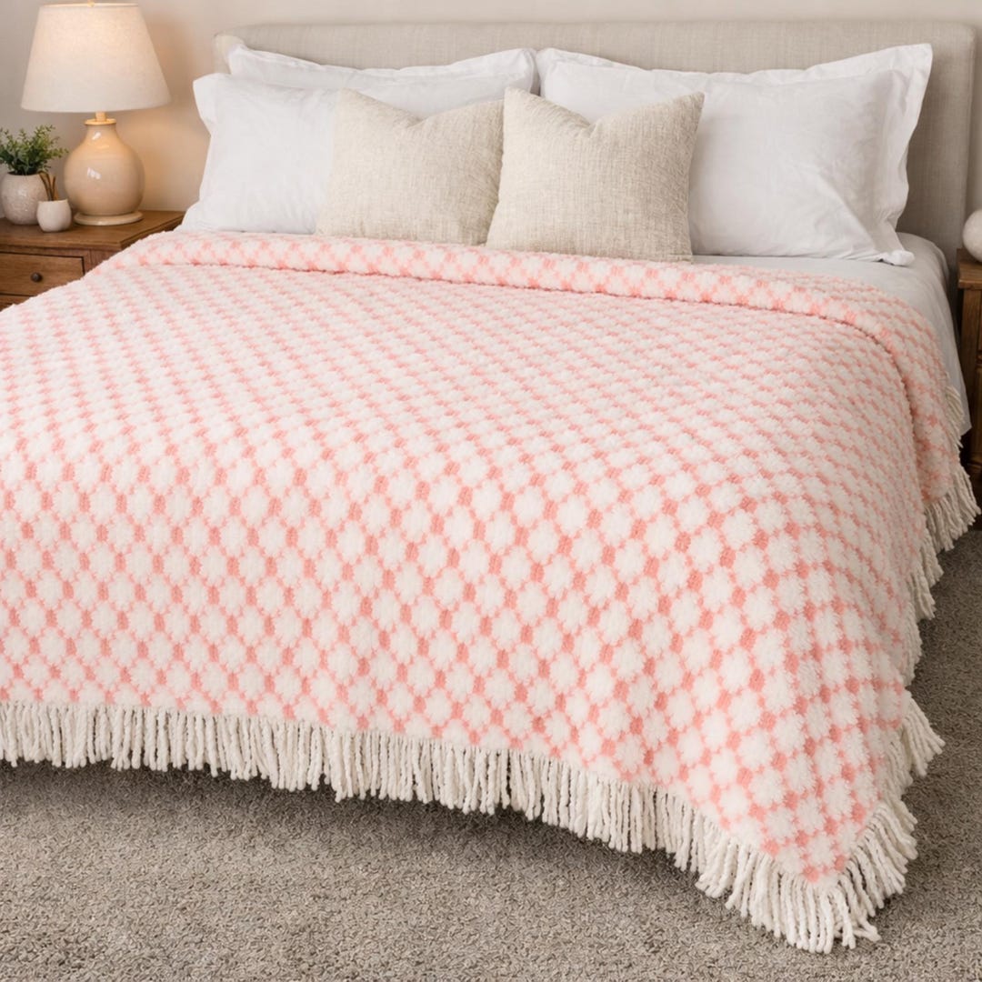 Vintage Pink Chenille Bedspread Cottagecore Tufted Chenille Blanket ...
