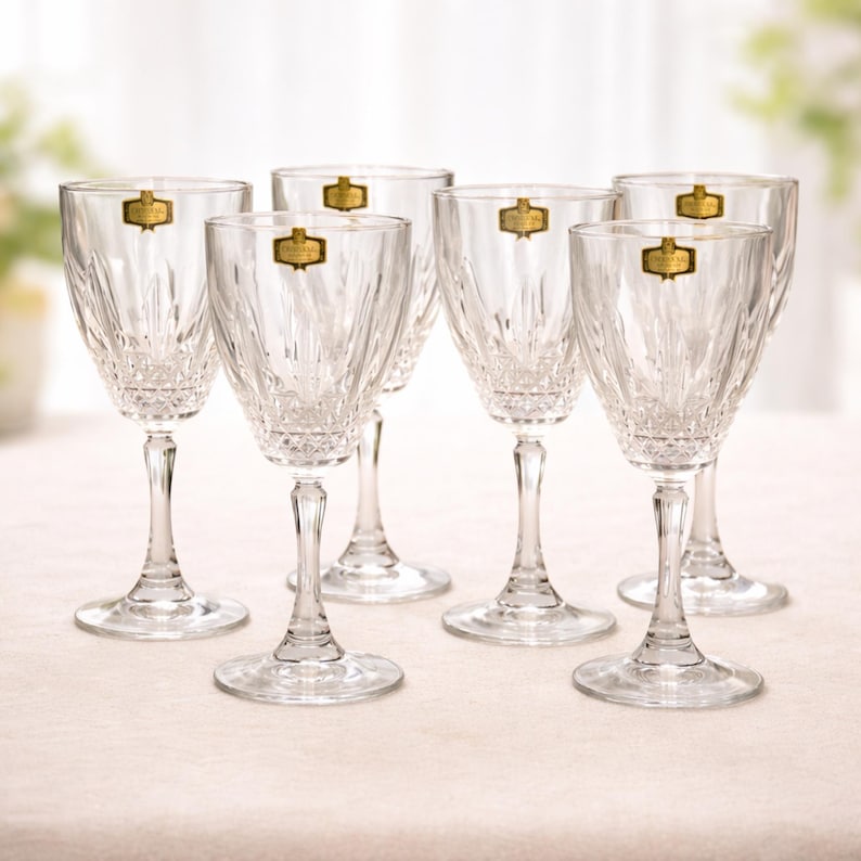 Vintage Zajecar Crystal Stemware Wedding Toast Glass Set Diamond Cut ...