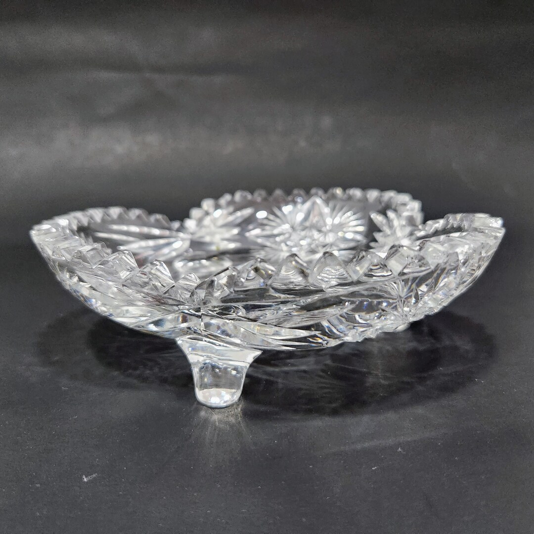 Antique American Brilliant Cut Crystal Low Profile Bowl, Footed Crystal ...