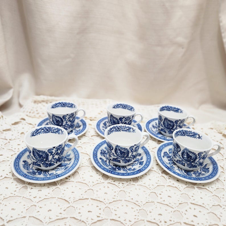 Vintage Ridgway Jacobean Ironstone Tea Set, Blue and White England ...