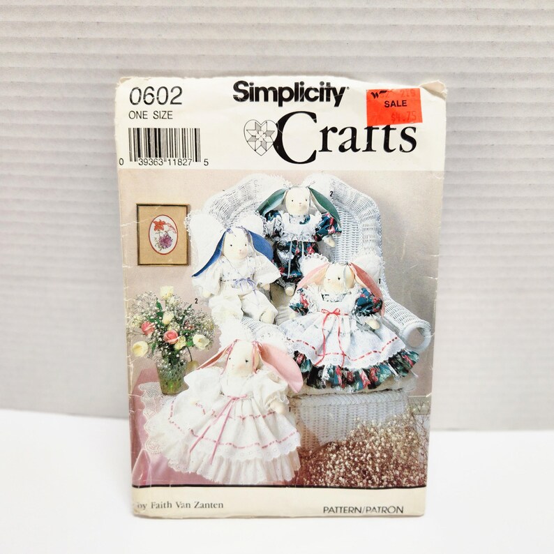 Vintage Simplicity Crafts 0602 Sewing Pattern 1990 Stuffed Bunnies and ...