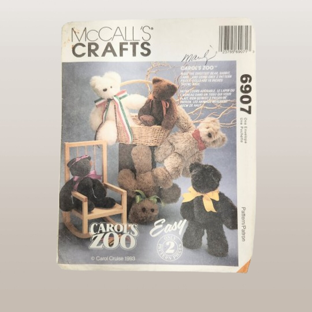 Mccall's Crafts 6907, Carol's Zoo, Zoo Animals Pattern to Sew Partially ...