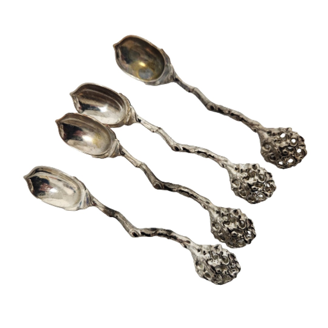 1 Set of 4 Left! Antique Vintage Silver Curved, Bent Teaspoons, Round ...
