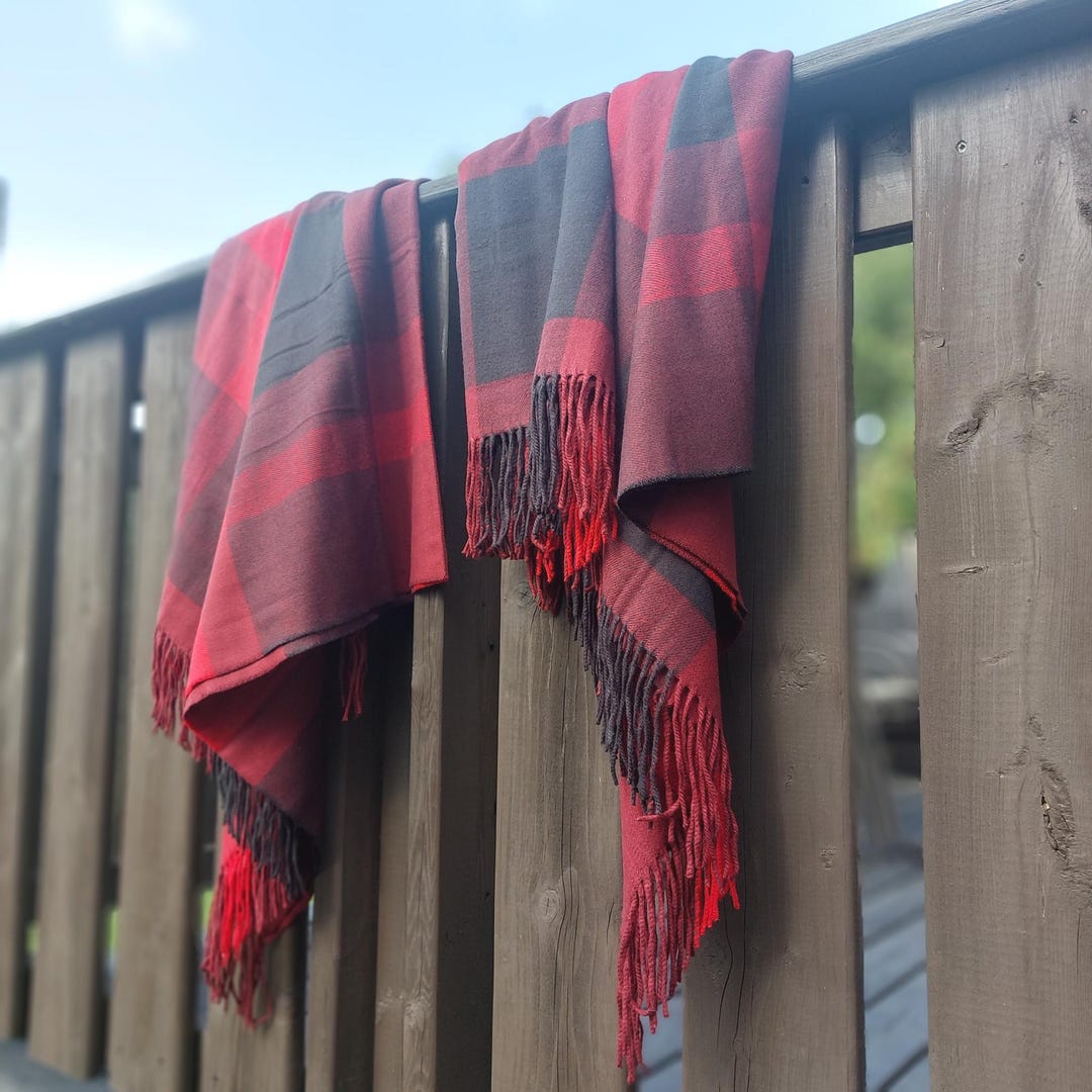 Pair of Red and Black Check Throw Blankets With Fringe Lightweight ...