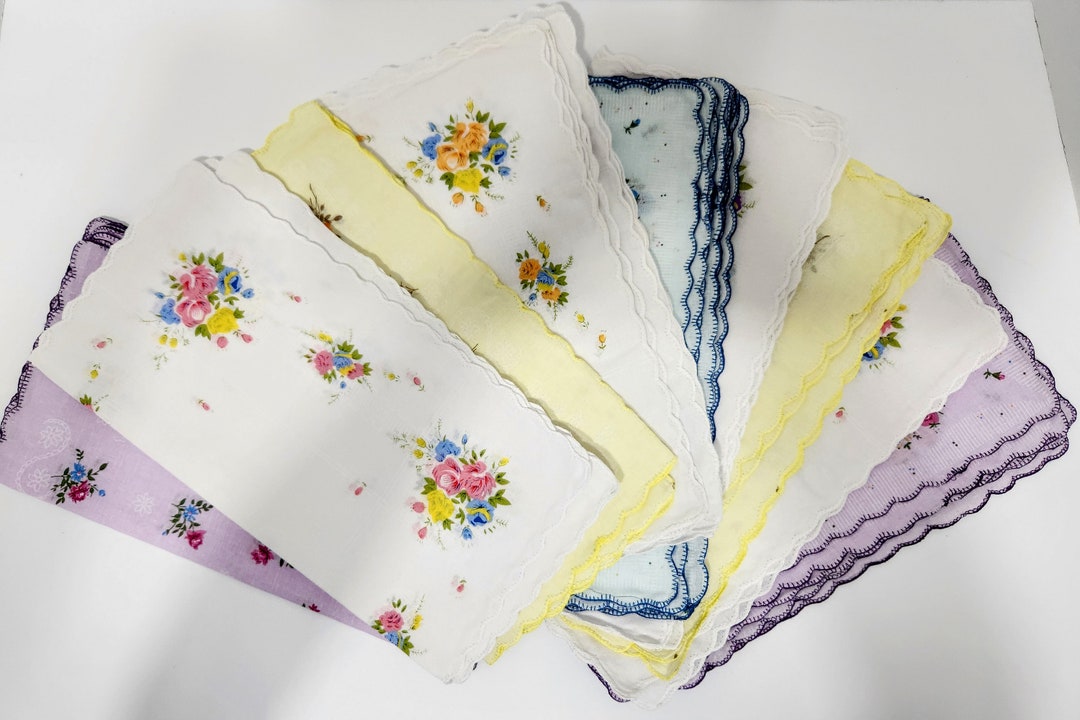 Cotton Handkerchief for Women New Floral Pastel Hankies for Wedding Favors, Wedding Invitation ...