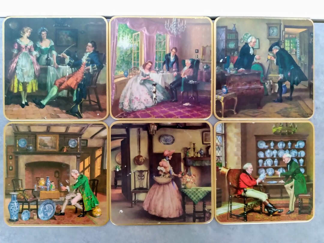 Win-el-ware Vintage English Coasters, Placemats, Set of 6 in a Storage ...