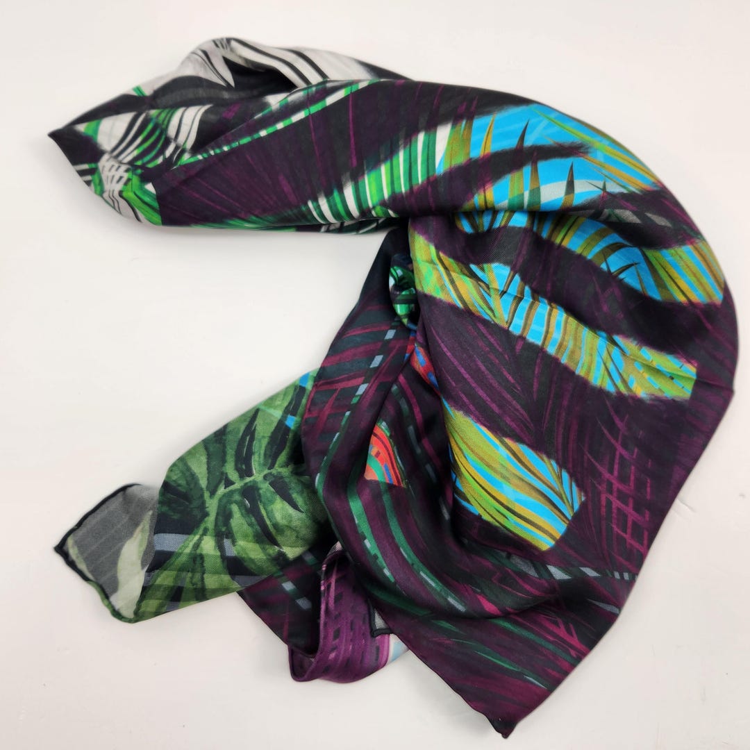 Square Silk Scarf Purple Swirl Pattern Design Tropical Bandana Neck ...