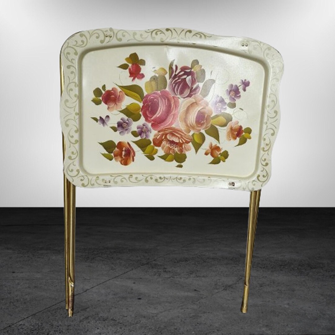 Set of 2. TV Trays, Foldable, Clip on Tops, Black With Bright Florals ...