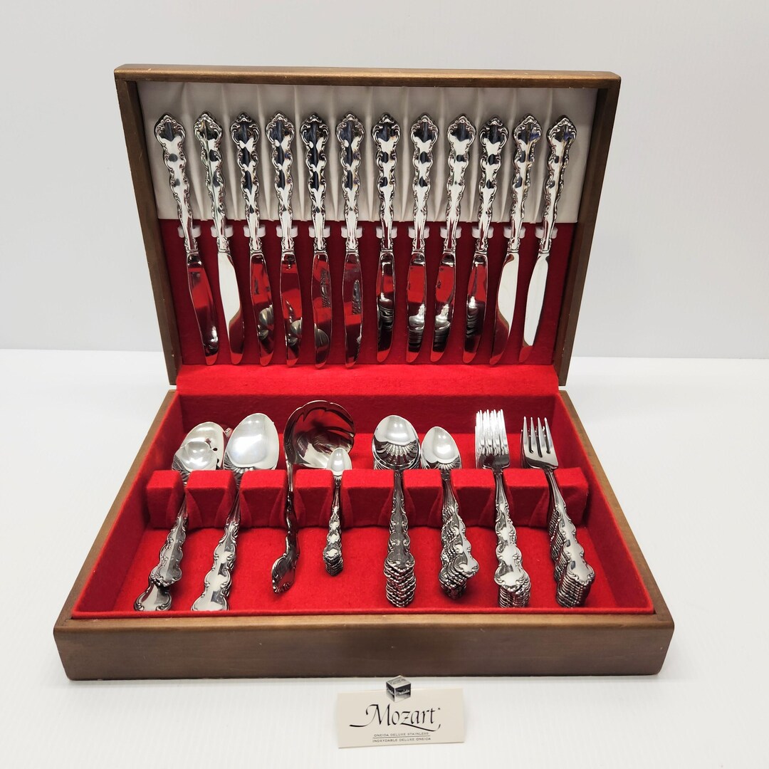 Boxed Set Mozart Oneida Deluxe Stainless, Service for 12 Plus Serving ...
