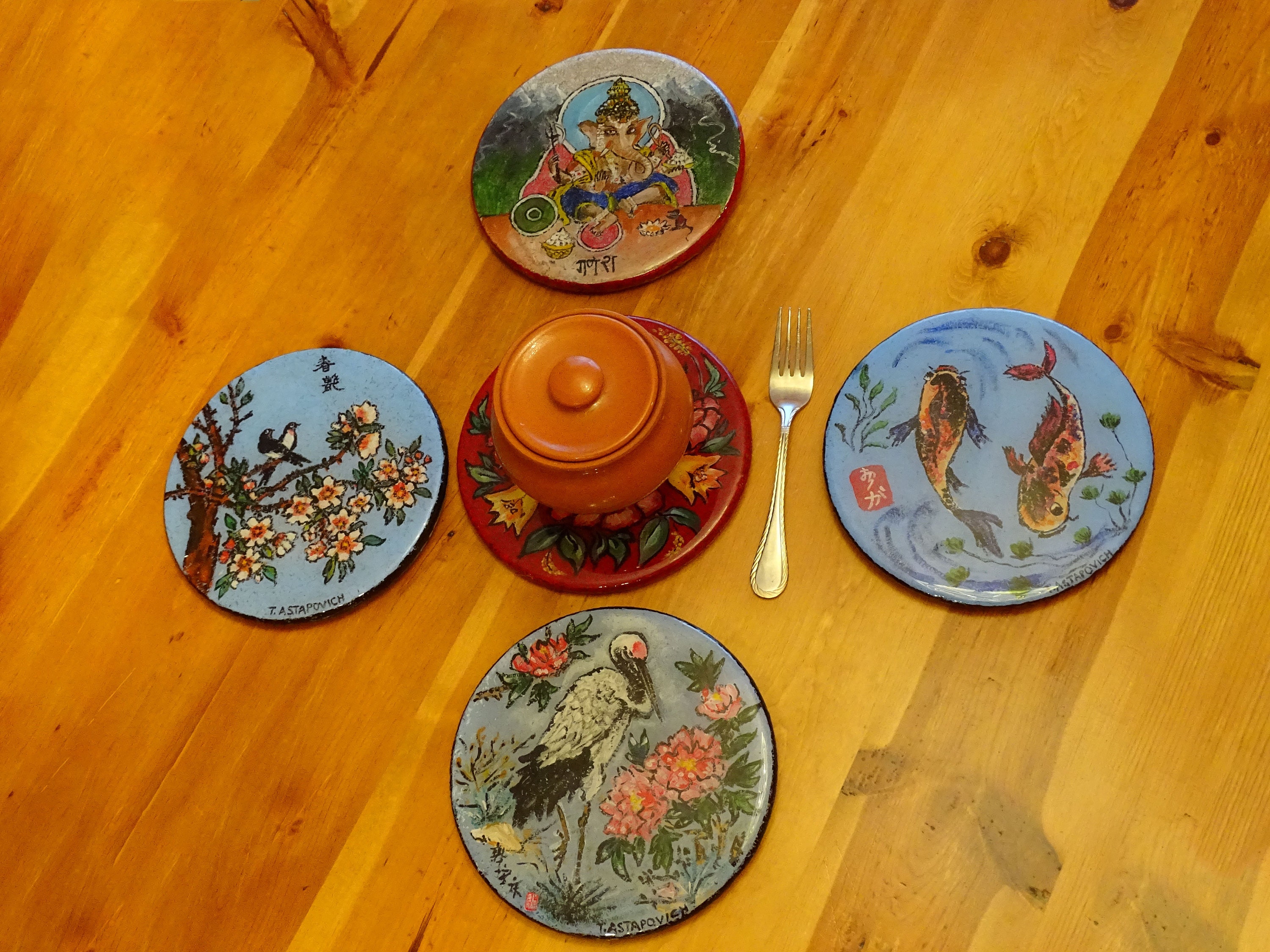 Decorative Cork Trivets Hand Painted, Epoxy Covered - Etsy