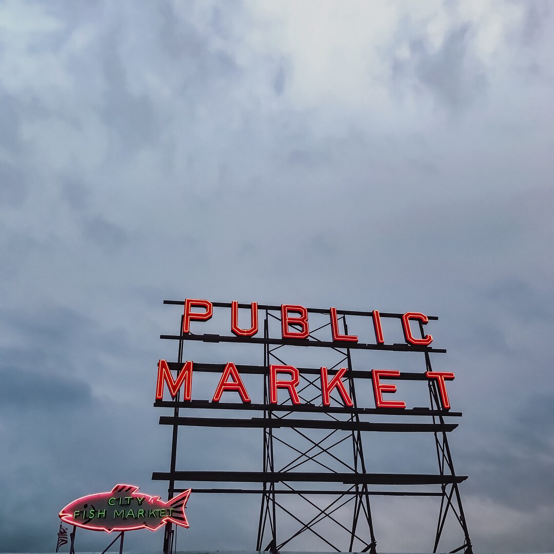 Pike Place Market Neon Light Seattle Washington | Photography Print - Etsy