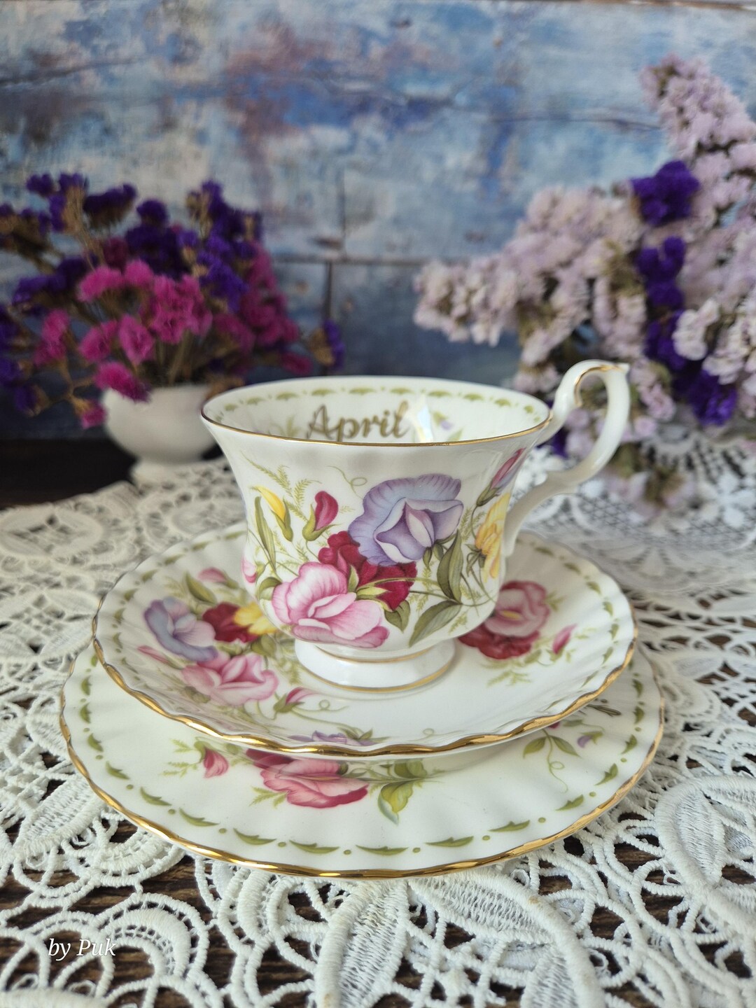 Royal Albert Flower of the Month April Sweet Pea Teaset Tea Cup and ...