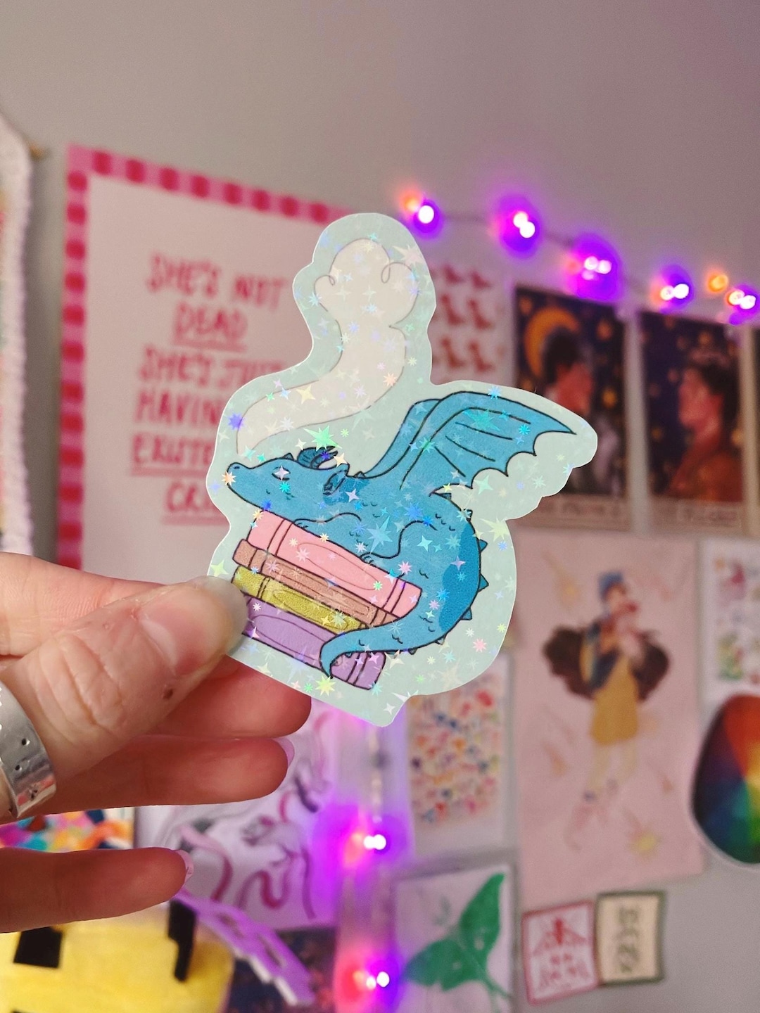 Sparkly Dragon Sticker, Vinyl, Stickers, Fantasy, Decor, Cottagecore, Kidcore, Cute, Book Dragon ...