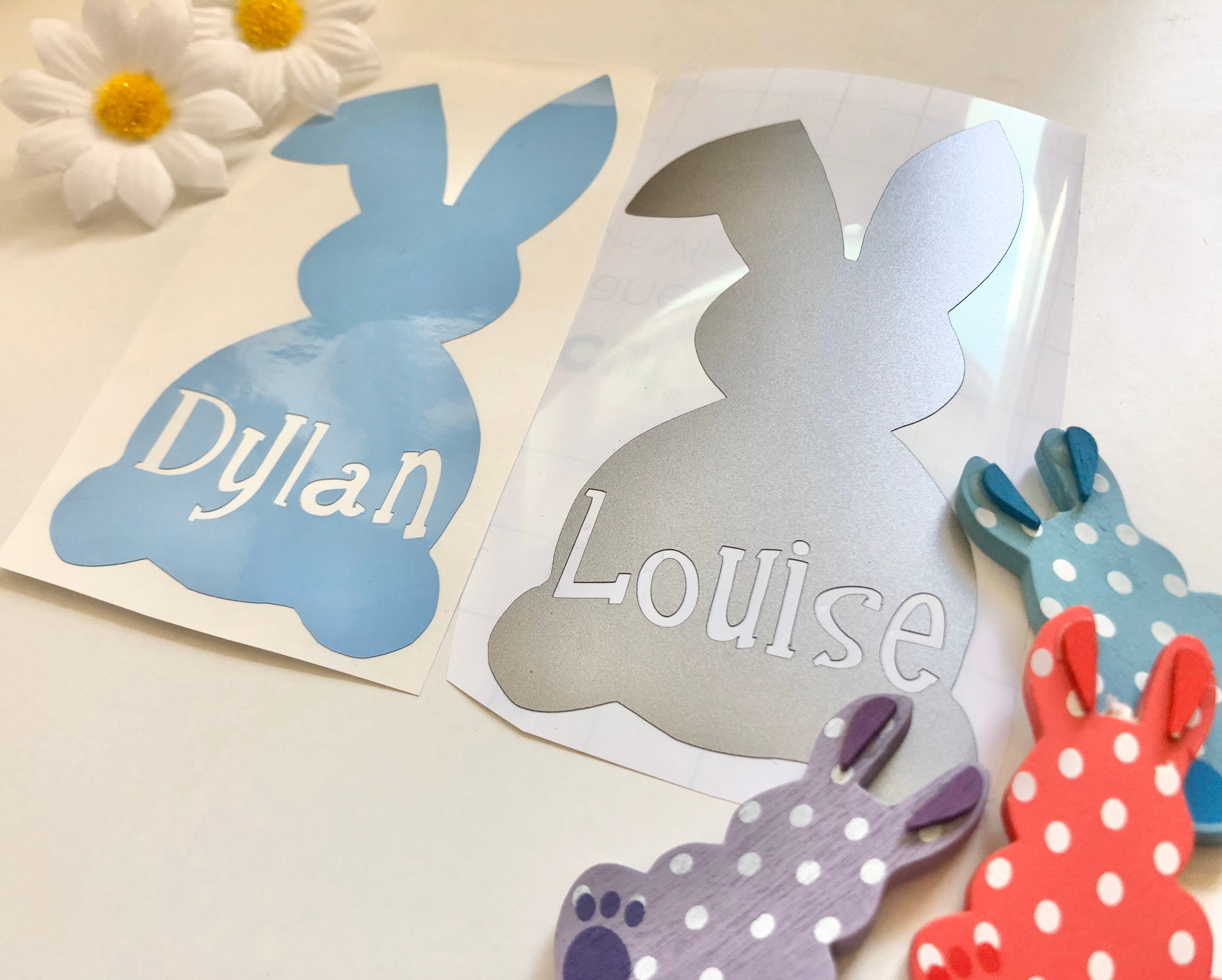 Personalised Easter Bunny Vinyl Decal Sticker Wine Glass Jam Jar Window ...