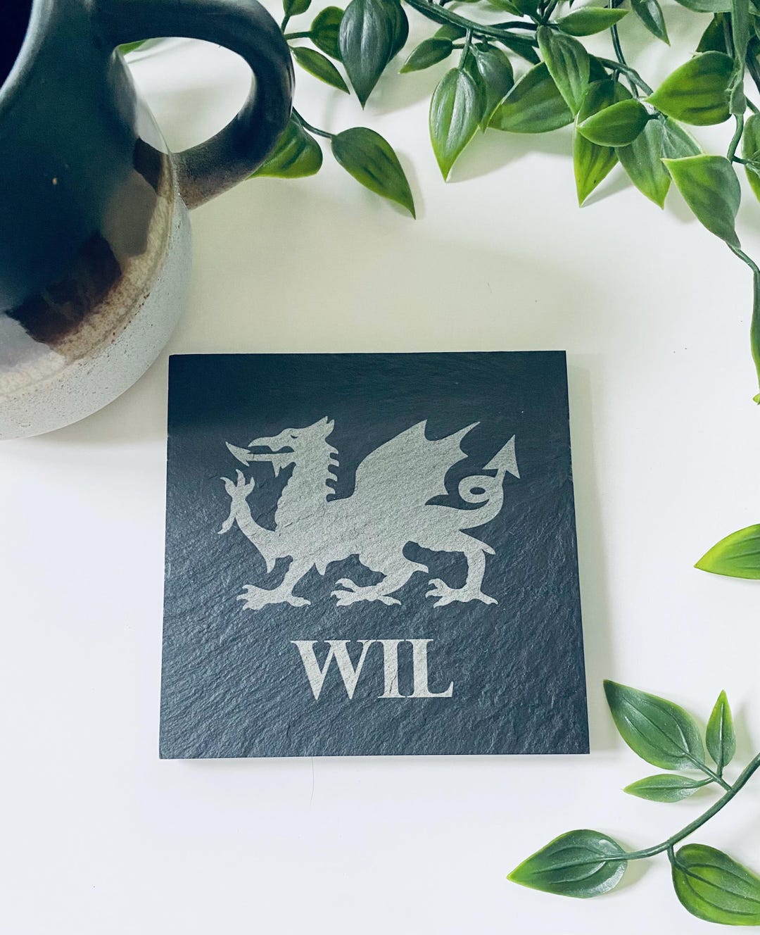 Personalised Square Welsh Dragon Slate Coaster – Engraved Natural Slate ...