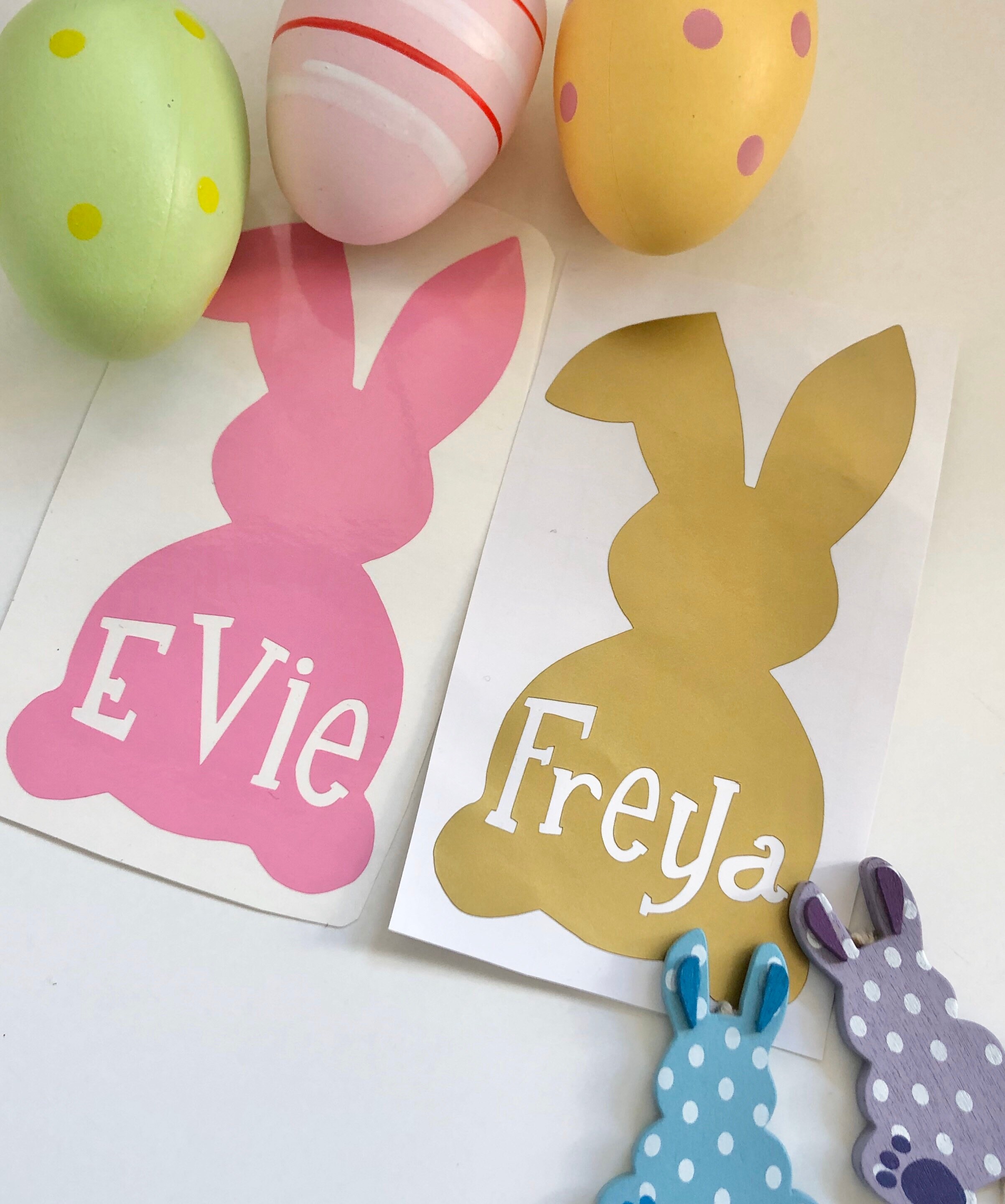 Personalised Easter Bunny Vinyl Decal Sticker Wine Glass Jam Jar Window ...