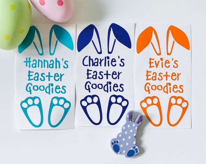 Personalised Easter Vinyl Label Sticker Kids Bunny Happy Easter Custom ...