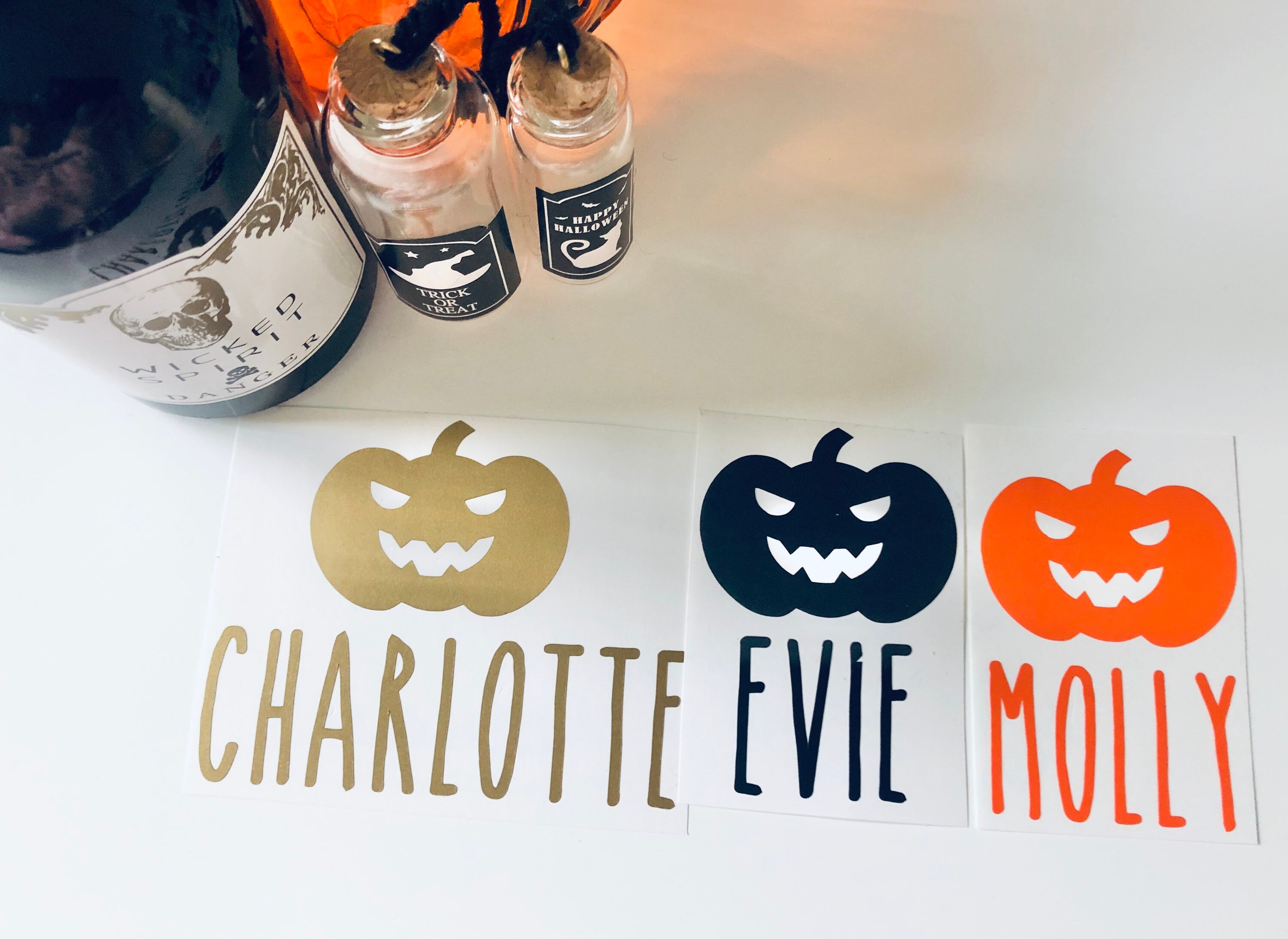 Personalised Halloween Pumpkin Vinyl Decal – Custom Name Sticker for ...