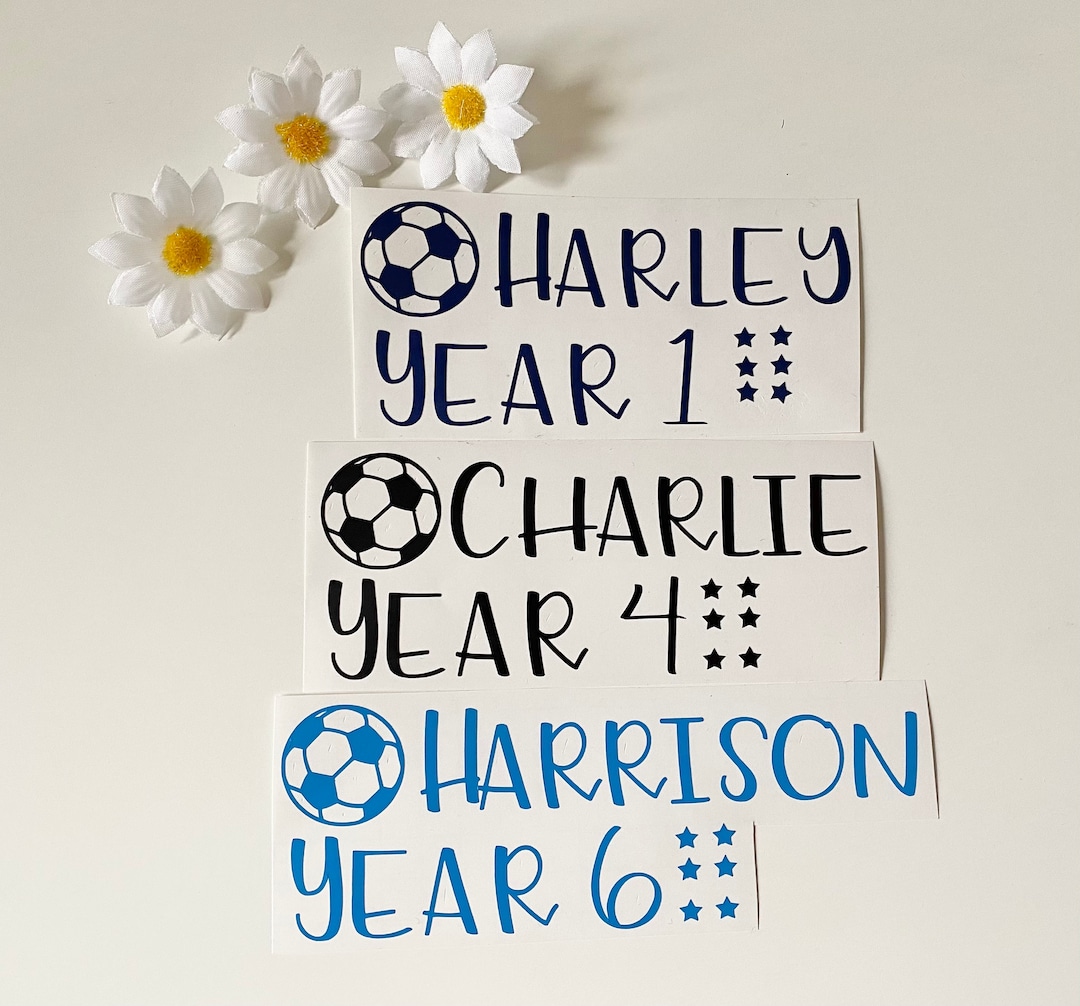 Personalised Football Vinyl Decal Name + Year Packs for Water Drinks ...