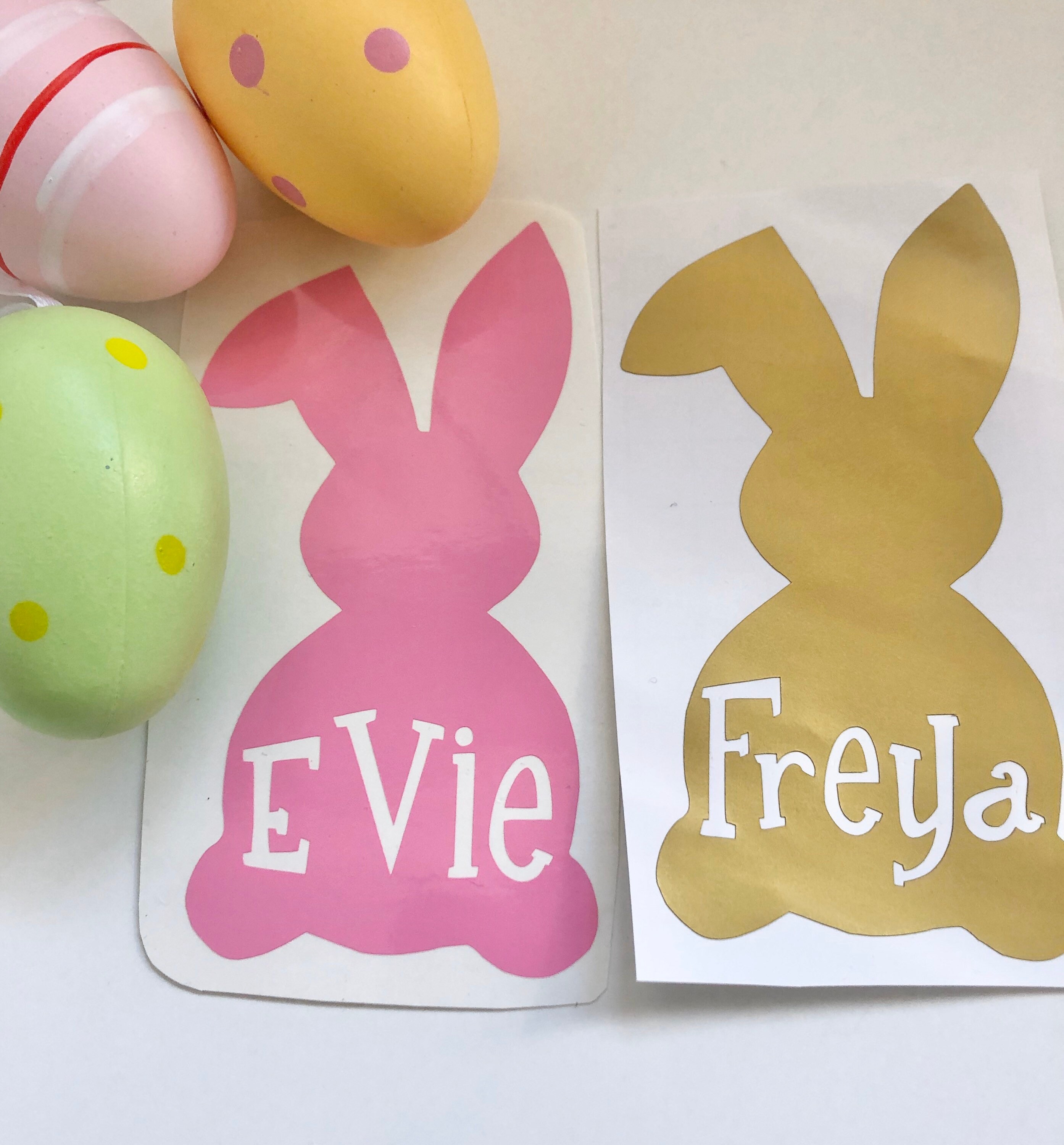 Personalised Easter Bunny Vinyl Decal Sticker Wine Glass Jam Jar Window ...