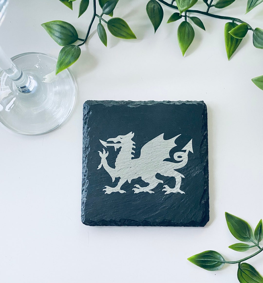 Welsh Dragon Slate Coaster – Engraved Natural Slate Gift – Unique Welsh ...