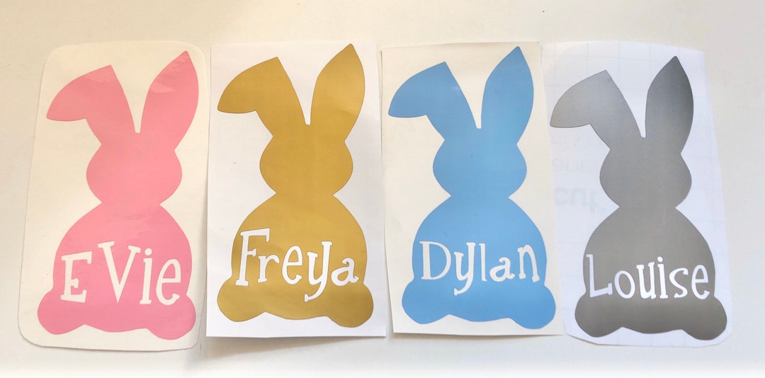 Personalised Easter Bunny Vinyl Decal Sticker Wine Glass Jam Jar Window ...