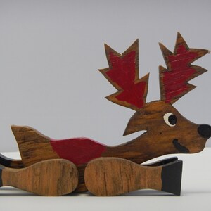 Wooden Reindeer Lying - Etsy