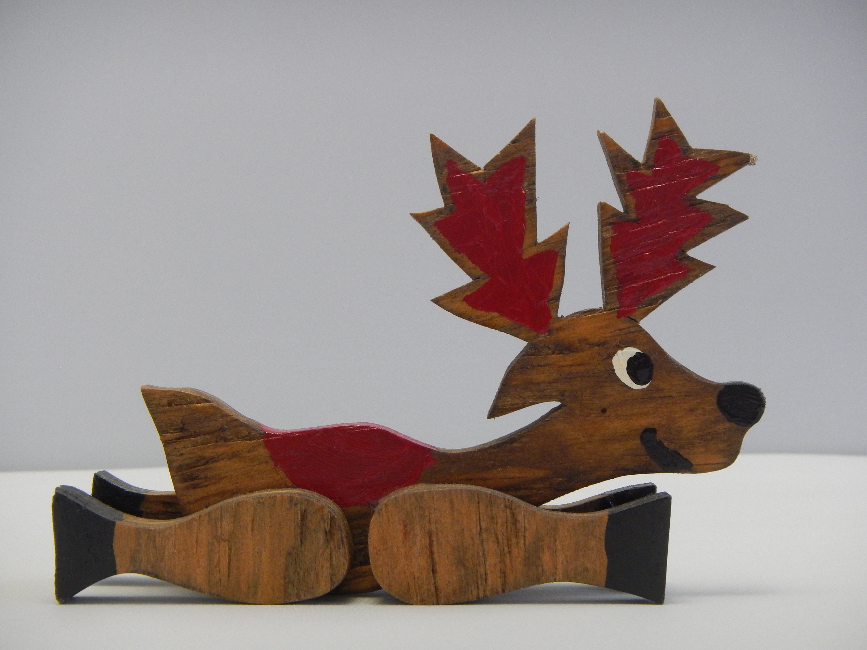 Wooden Reindeer Lying - Etsy