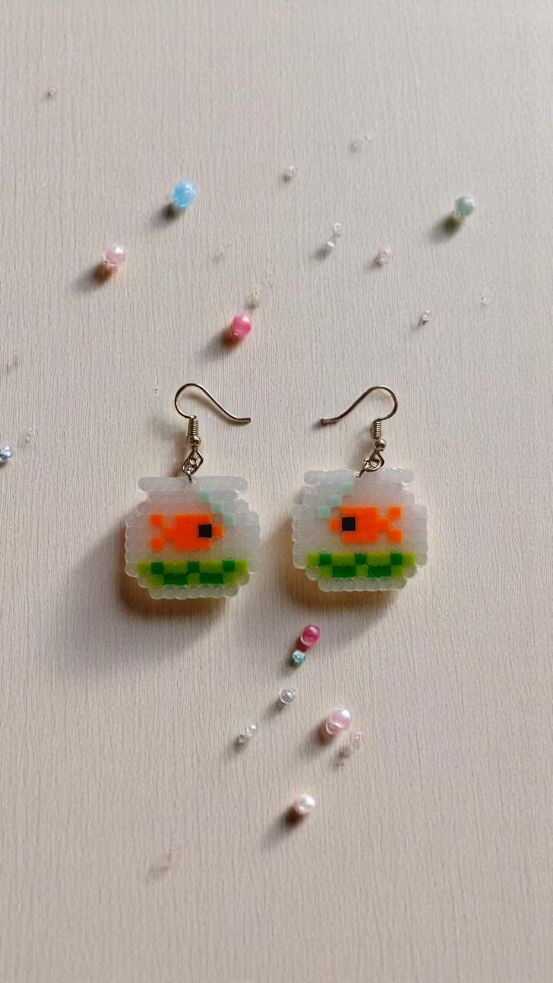 Goldfish Bowl Earrings, Perler/hama Fuse Bead Earrings, Costume Fish ...