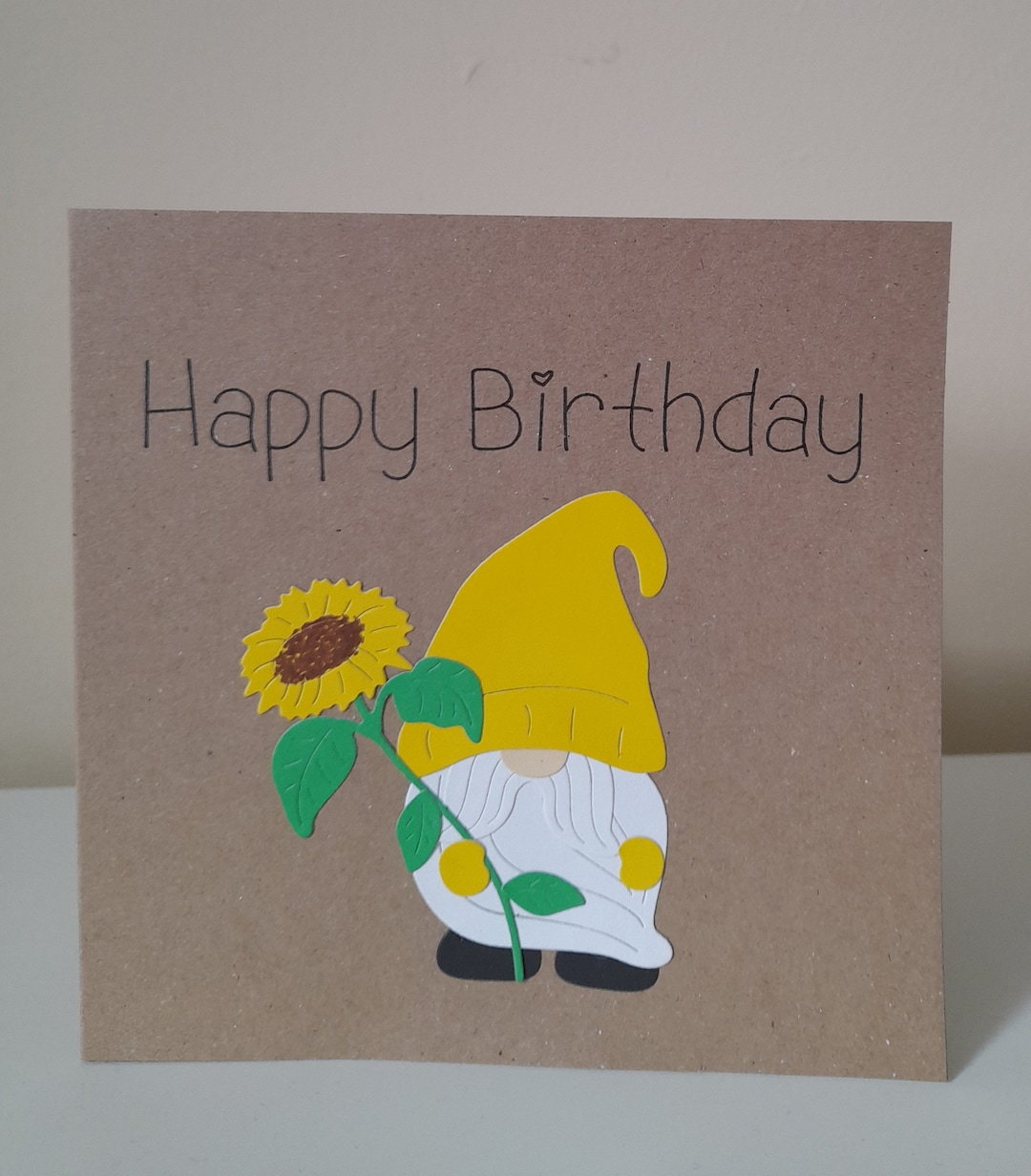 Happy Birthday Gonk/gnome With Sunflower Card by Sarah Sample Art - Etsy