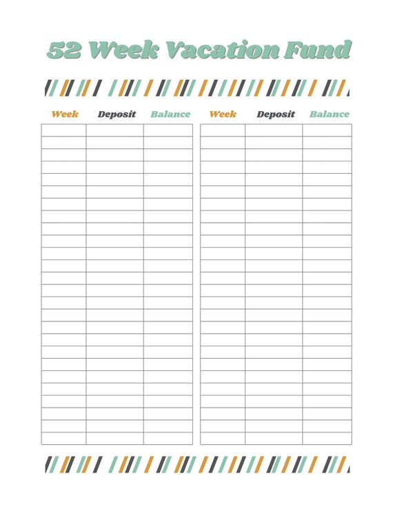 Budget Printable Vacation Fund Savings Bill Tracker - Etsy
