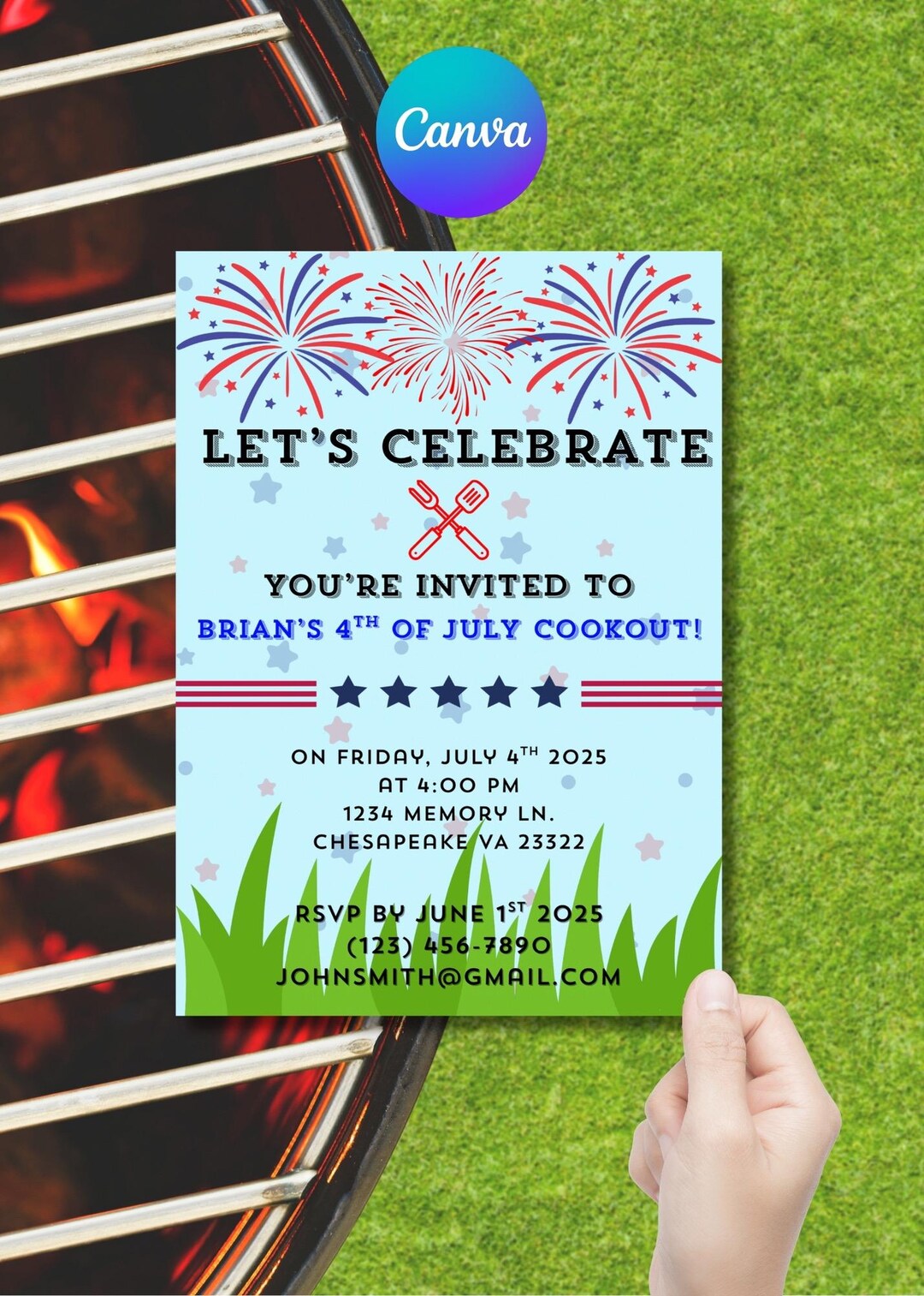 Cookout Invitation CANVA Template BBQ, Party, 4th of July, Celebration ...