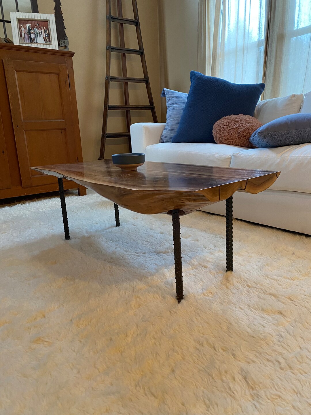 Unique Black Walnut Coffee Table W/ Rustic Rebar Legs - Etsy