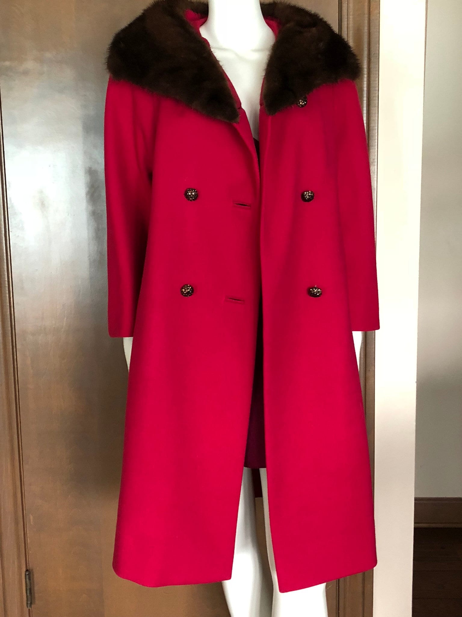 1960s Coat Magenta Wool Coat With Fur Collar and Rhinestone Buttons - Etsy