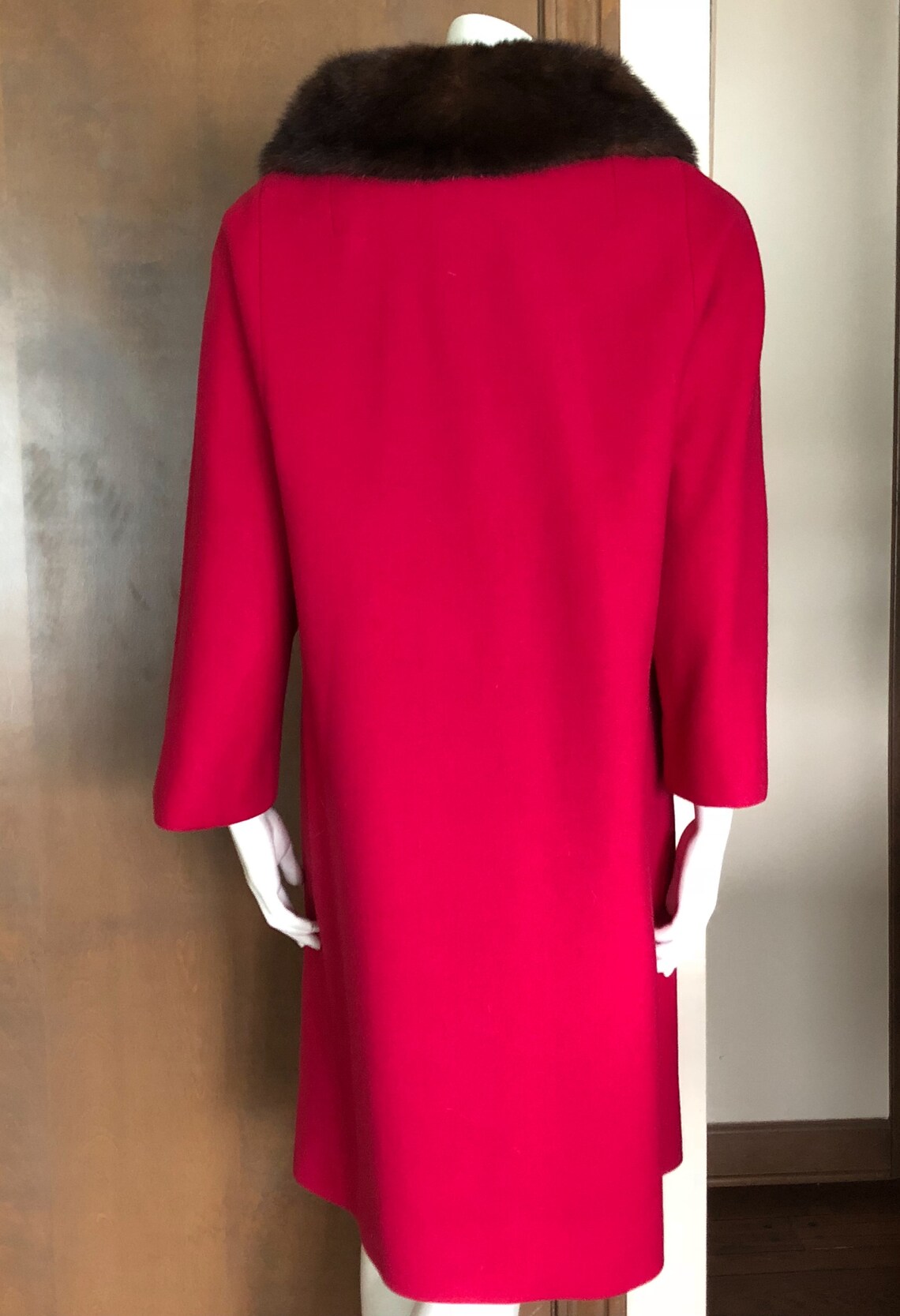 1960s Coat Magenta Wool Coat With Fur Collar and Rhinestone Buttons - Etsy