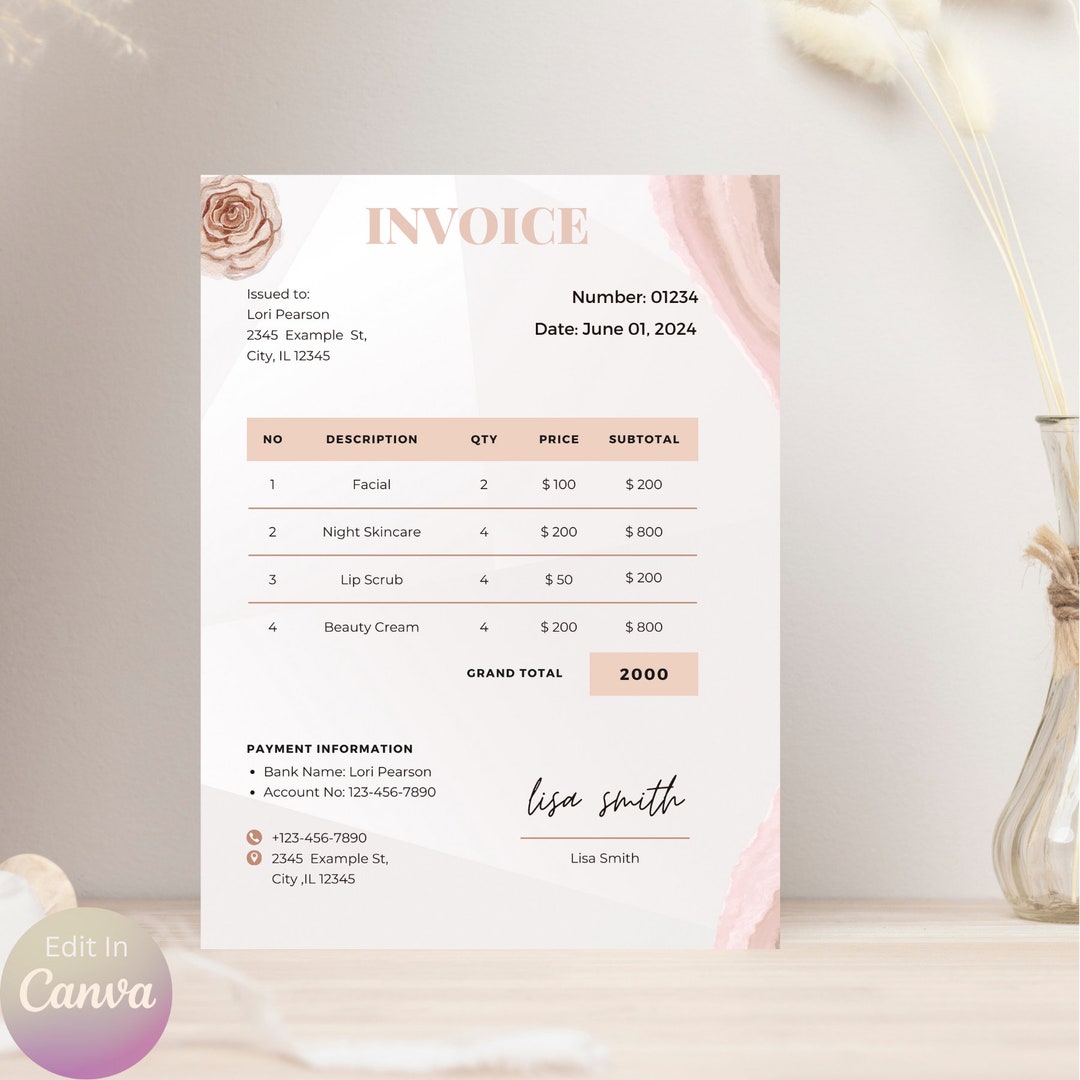 Invoice Template Beauty Professional Invoice Template Business Invoice ...