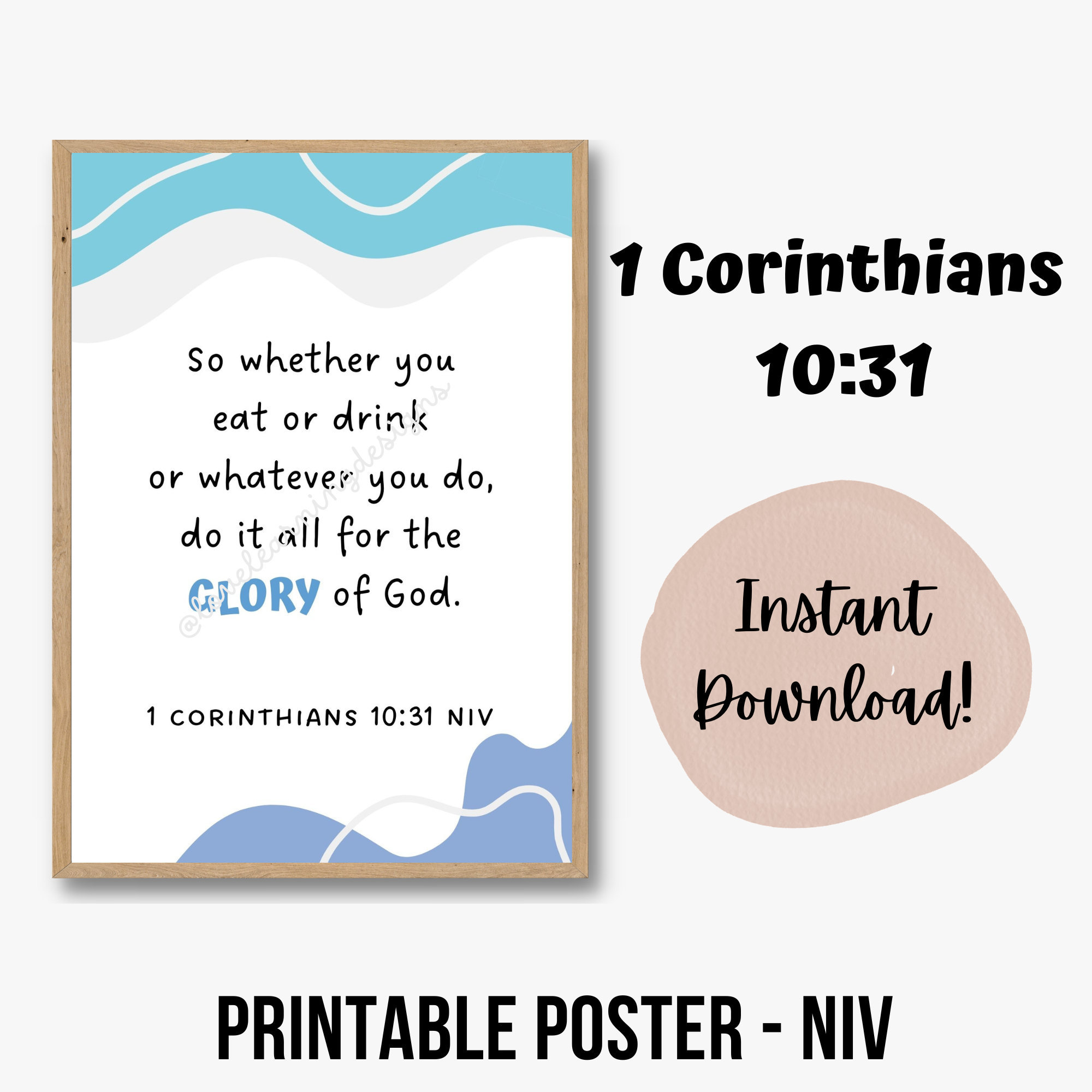 Bible Verse Wall Art for Kids, 1 Corinthians 10:31, Scripture Printable ...
