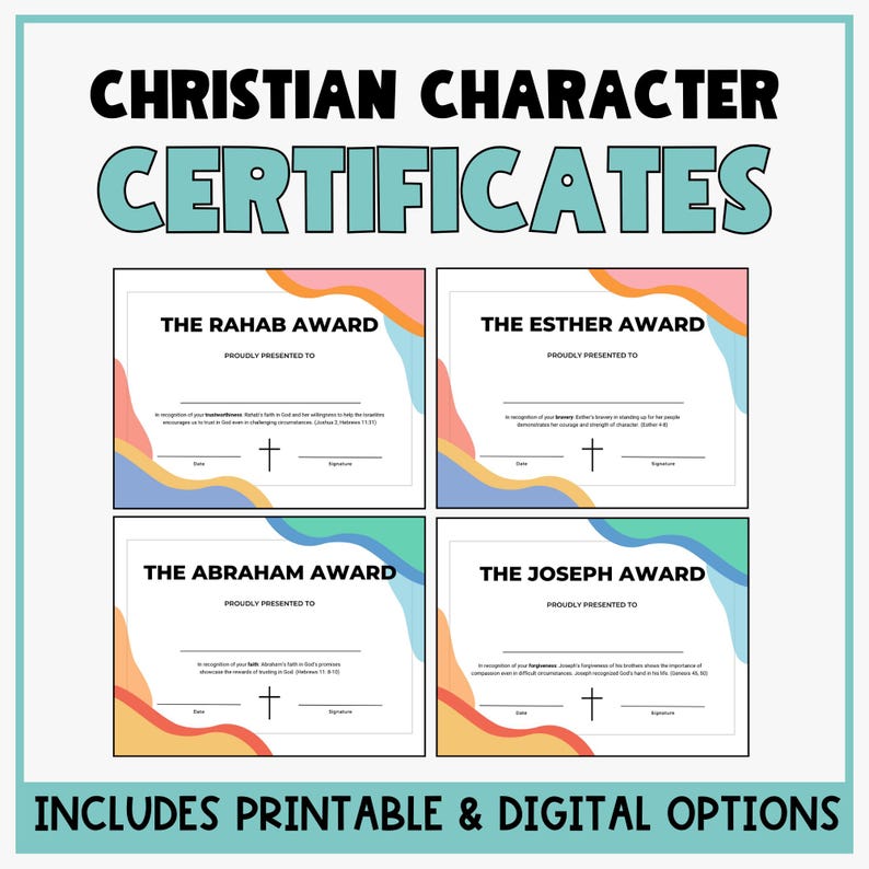Christian Character Awards Certificates, Bible Based Classroom Rewards ...