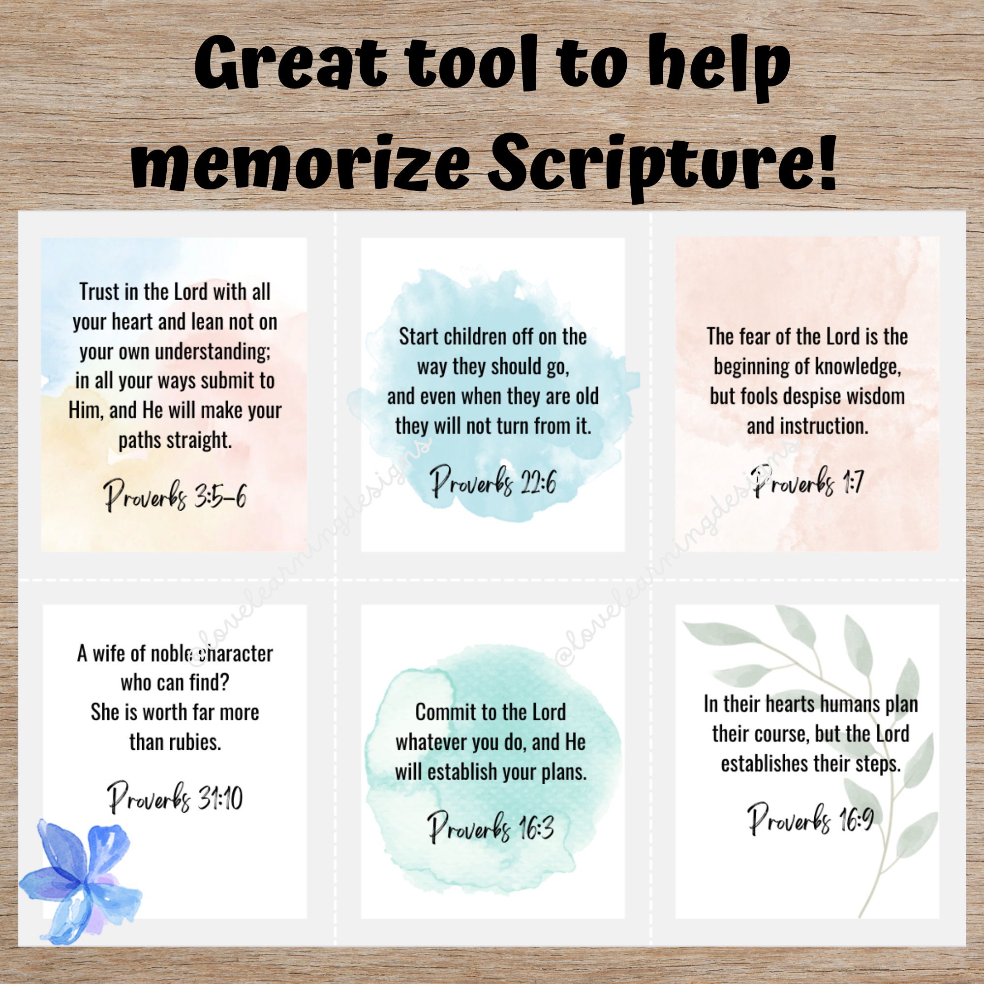 Bible Verse Memory Cards Scripture Cards Printable Proverbs Wisdom ...